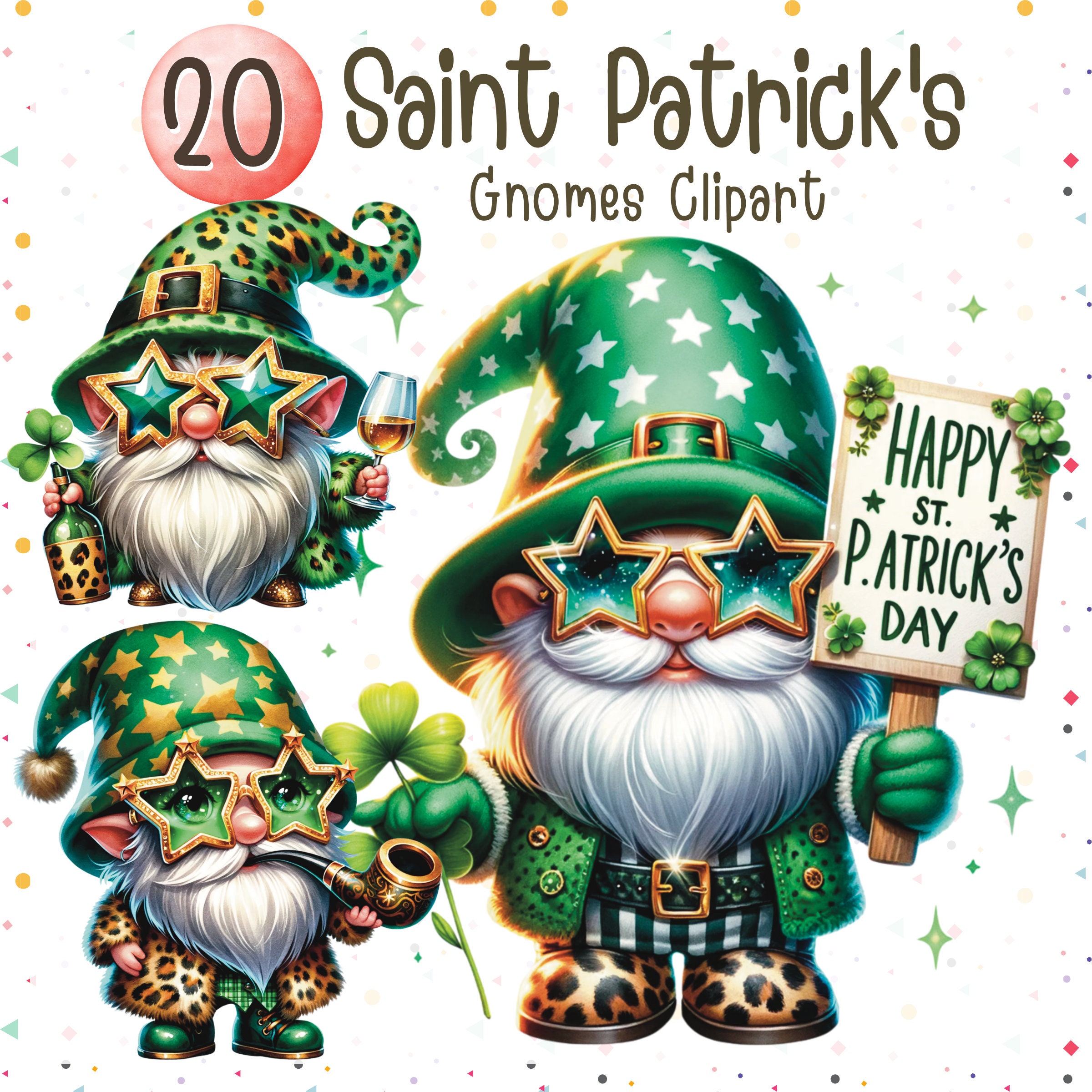 St Patrick Gnomes Clipart Watercolor PNG Saint Patrick Day, Commercial ...