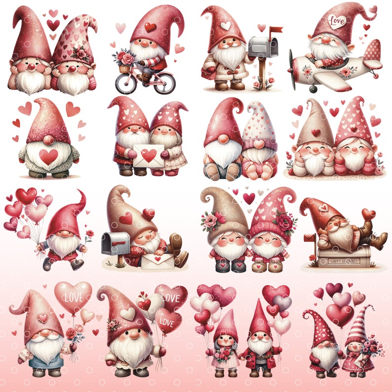Watercolor Valentine Gnomes PNG Clipart, Valentine's Day PNG ...