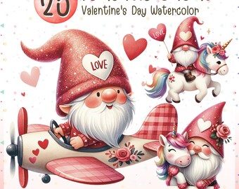 Watercolor Valentine Gnomes PNG Clipart, Valentine's Day PNG ...