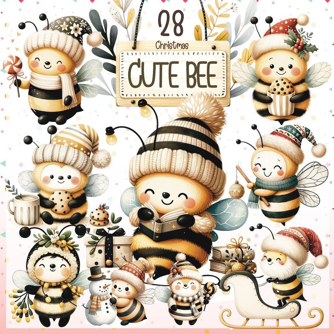 Watercolor Christmas Bee, Cute Bee, Watercolor Clipart, Christmas ...