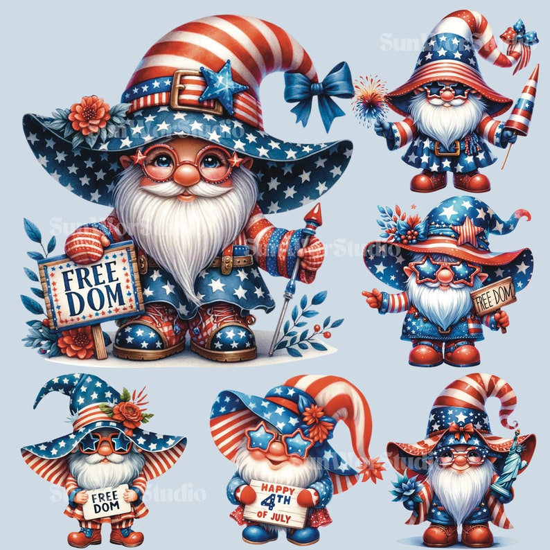 Watercolor Patriotic Gnome Clipart, Memorial Day Gnome Clipart, 4th of ...