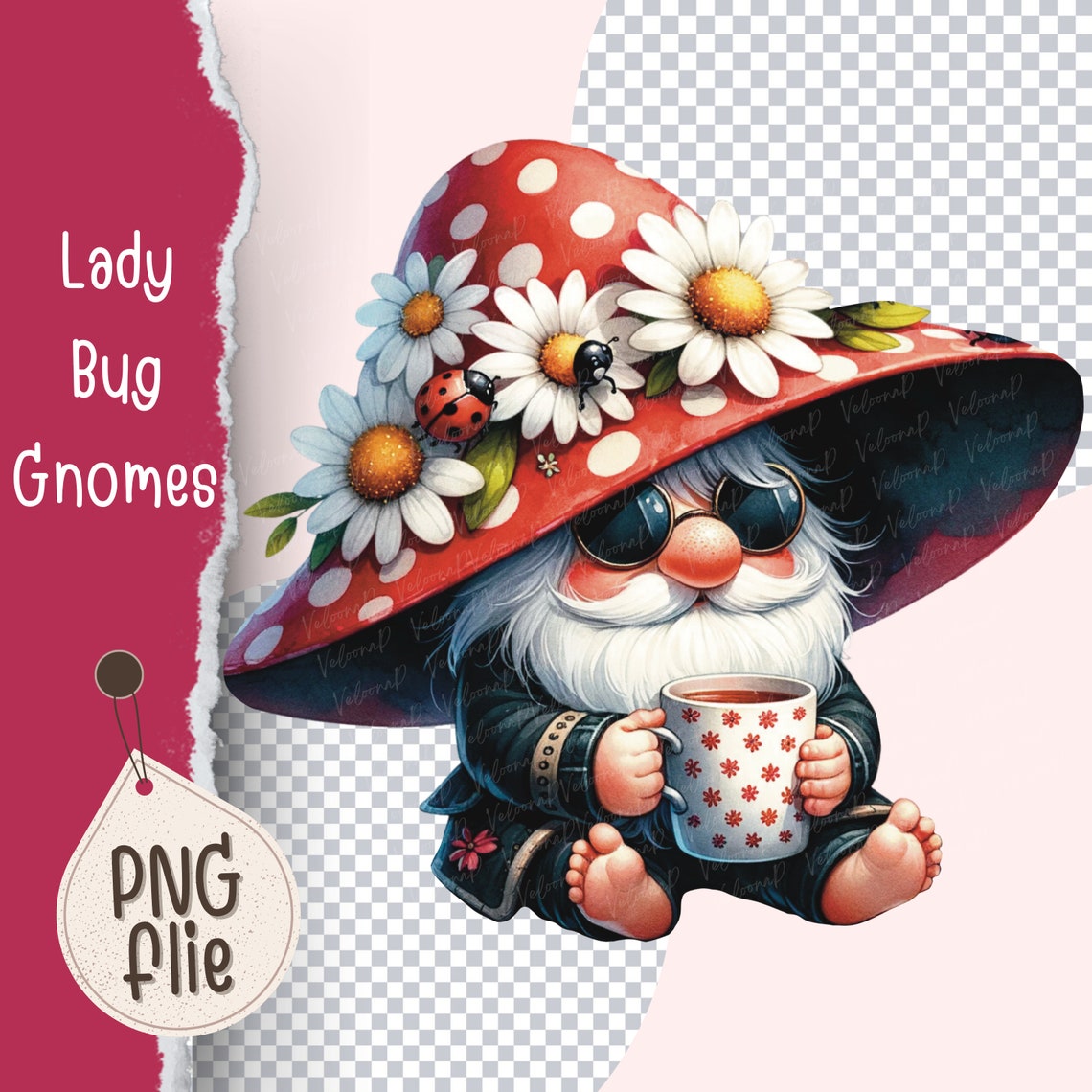 Gnome Ladybug Clipart PNG, Ladybug Gnome for T-shirt Design, Nursery ...