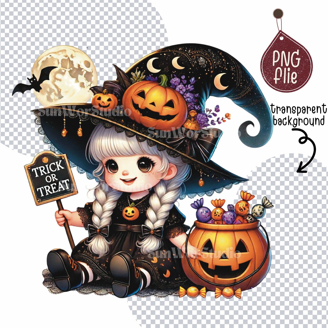 Halloween Girl Watercolor Clipart: Costume PNG, Fantasy Art (digital ...