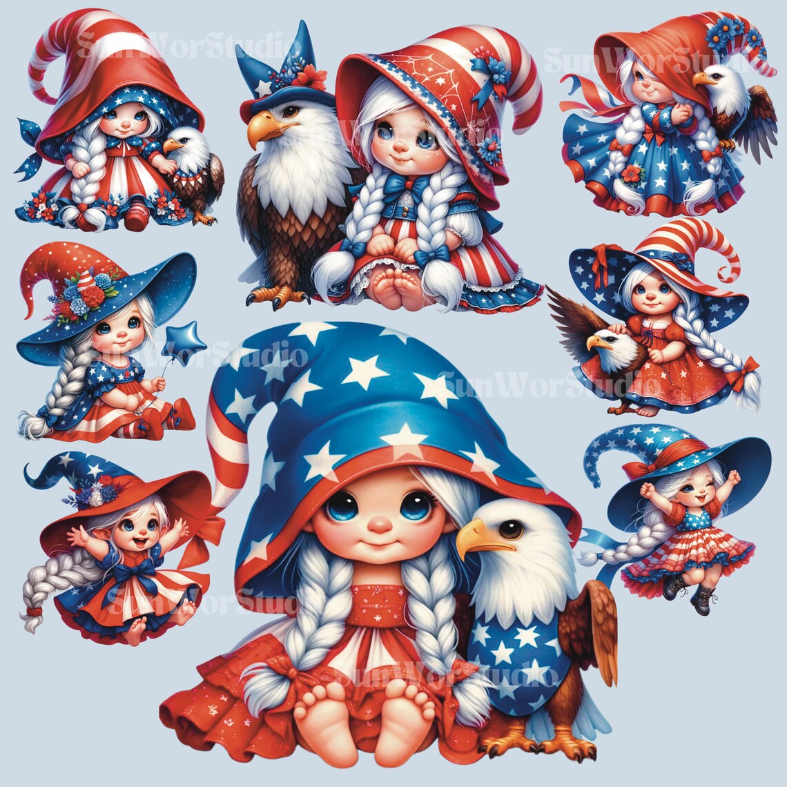 Watercolor Patriotic Gnome Clipart: American Independence Day (PNG, PDF ...