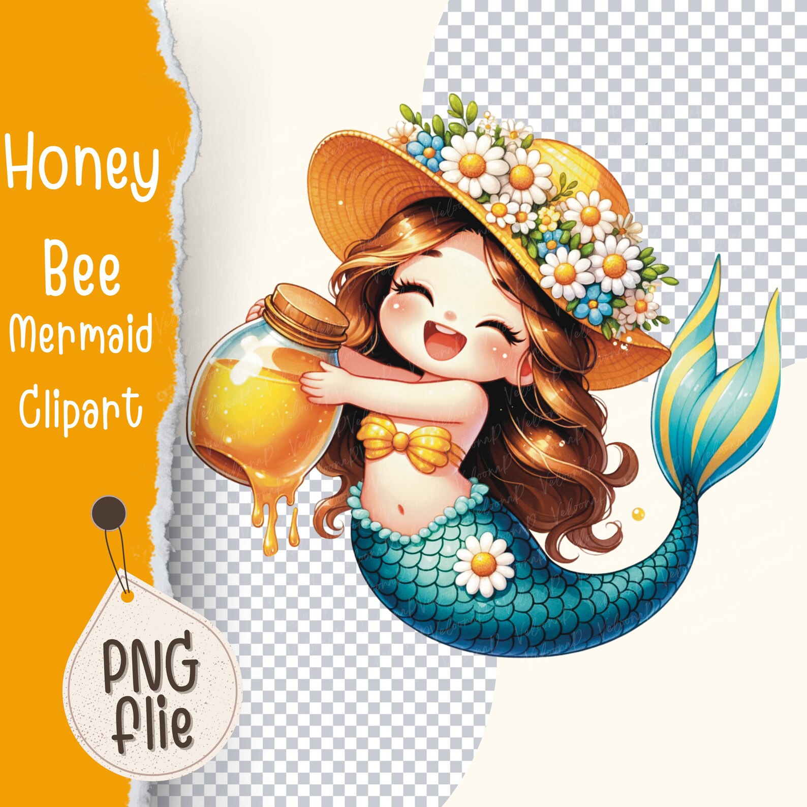 Baby Mermaid Watercolor Clipart, Honey Bee Mermaid, Mermaid Under the ...