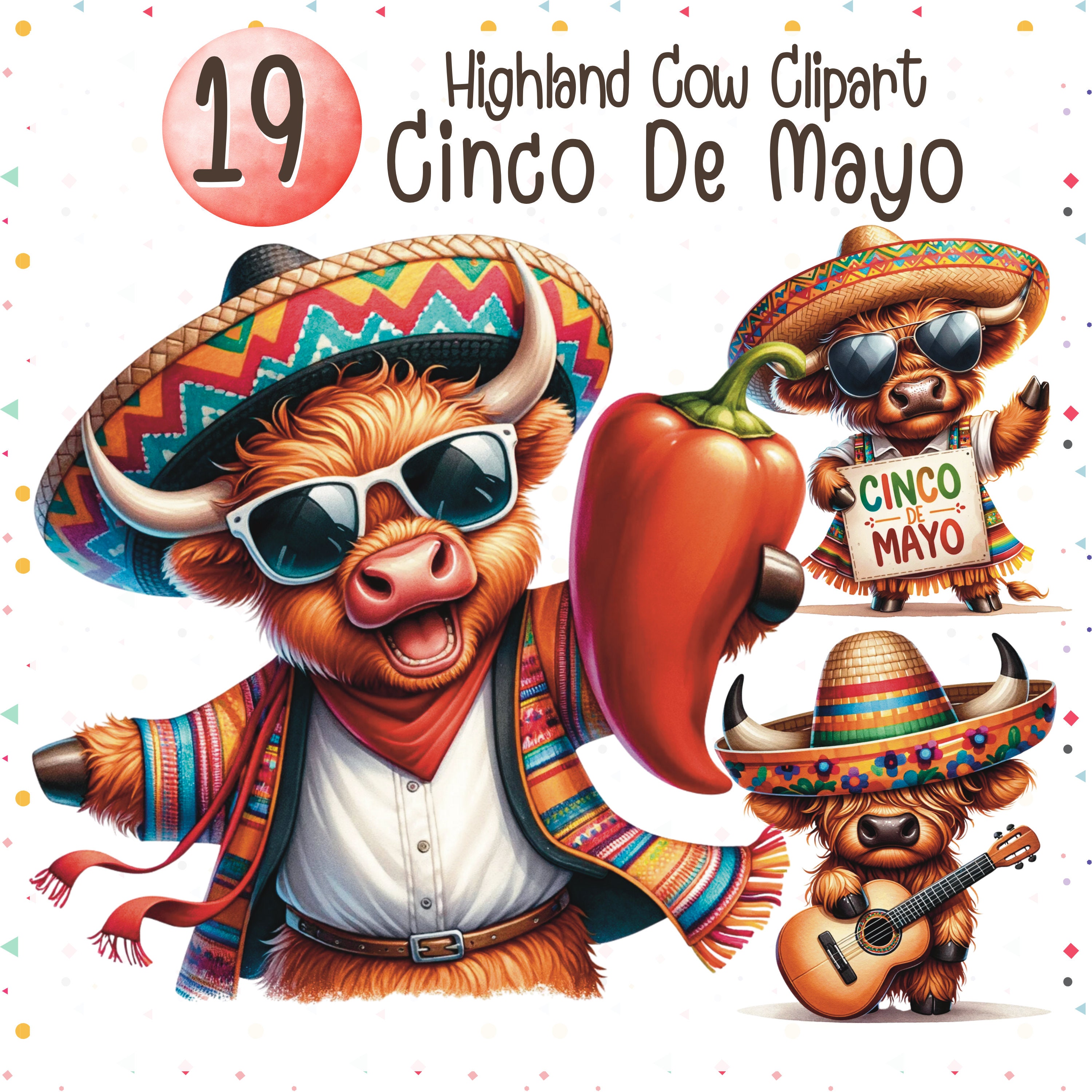 Cinco De Mayo Highland Cow Clipart PNG, Viva Mexico Cinco De Mayo Png ...