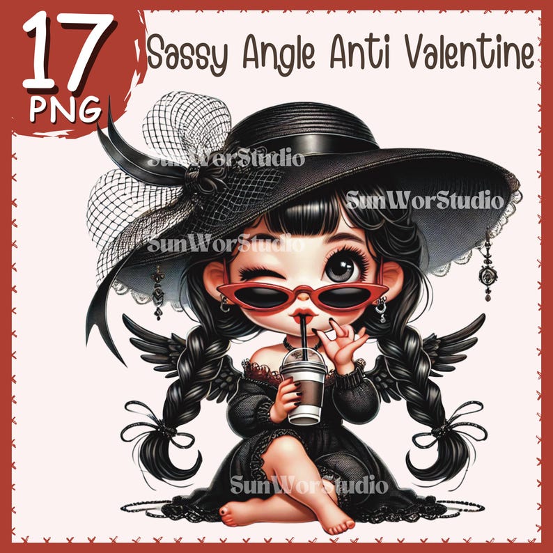 Black Angel Valentine Clipart: Sassy Girl PNG (commercial Use) - Etsy