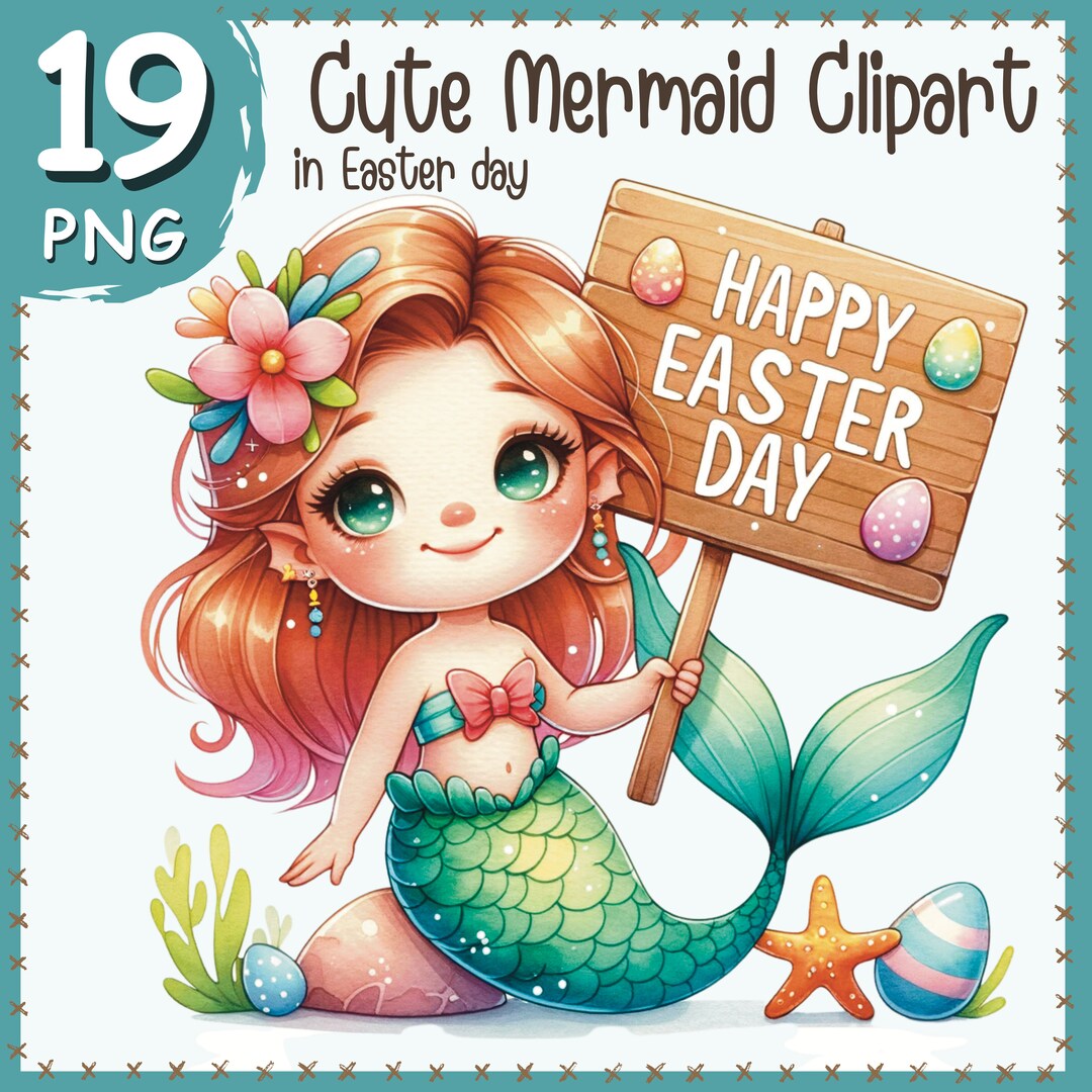Cute Mermaid Watercolor Clipart, Easter Mermaid, Mermaid Under the Sea ...