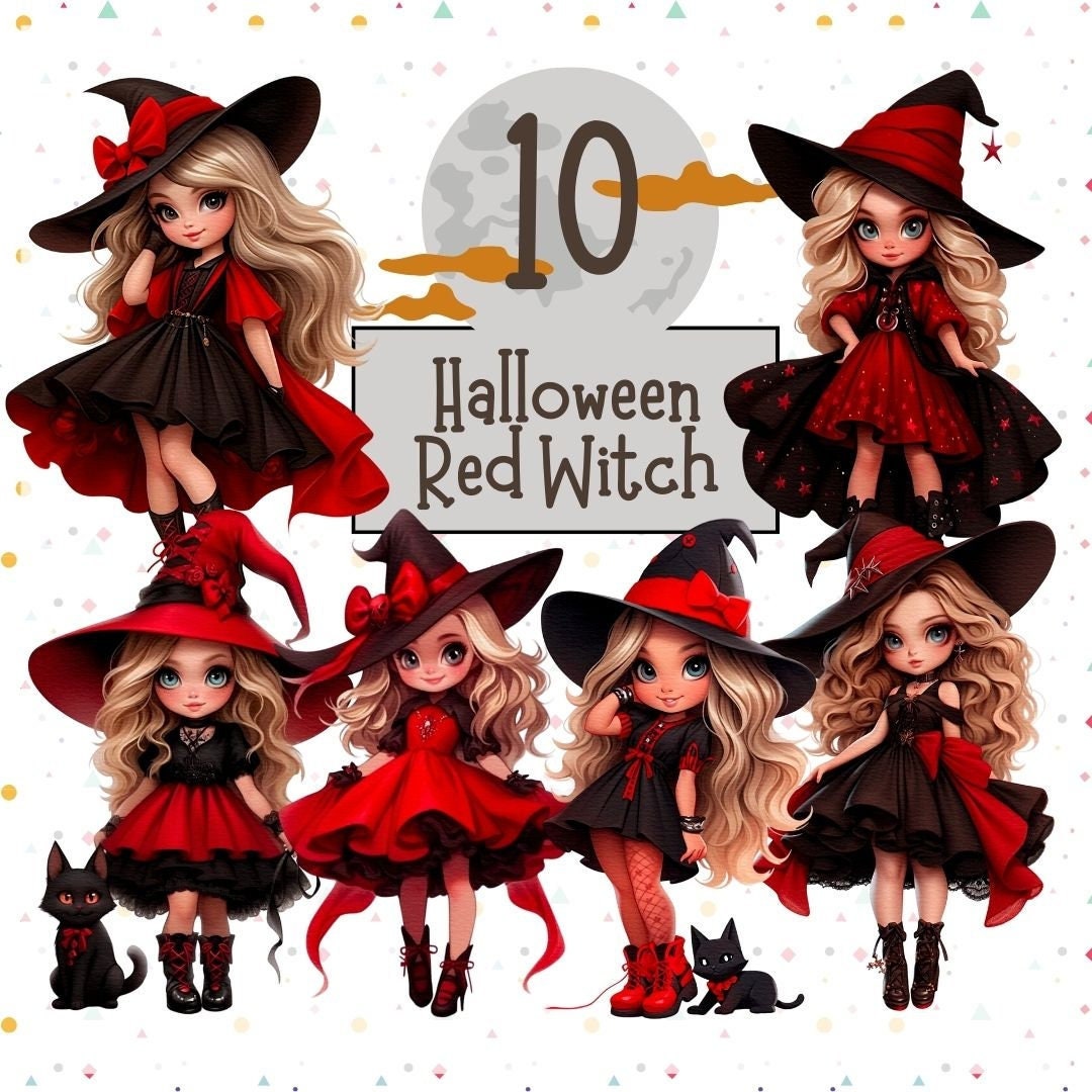 Halloween Clipart Cute Red Witch Cartoon Witch Sublimation - Etsy