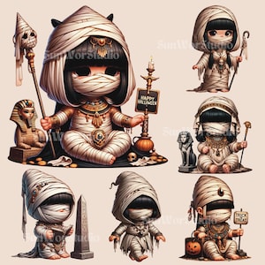 Watercolor Halloween Mummy Clipart, Halloween PNG, Cute Halloween ...