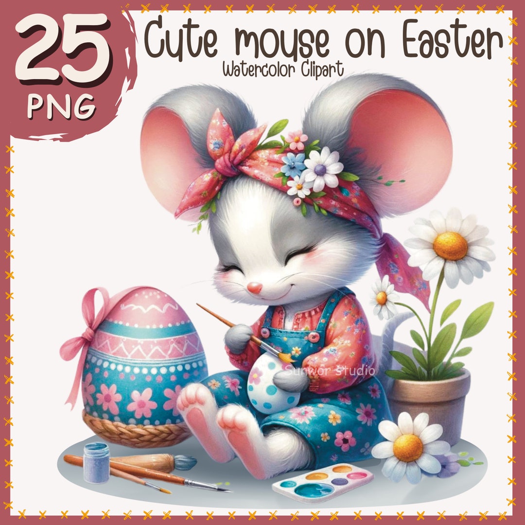Mouse PNG, Daisy Mouse Watercolor Clipart PNG, Easter Mouses Clipart ...