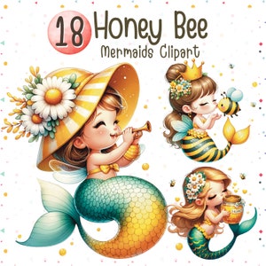 Baby Mermaid Watercolor Clipart, Honey Bee Mermaid, Mermaid Under the ...
