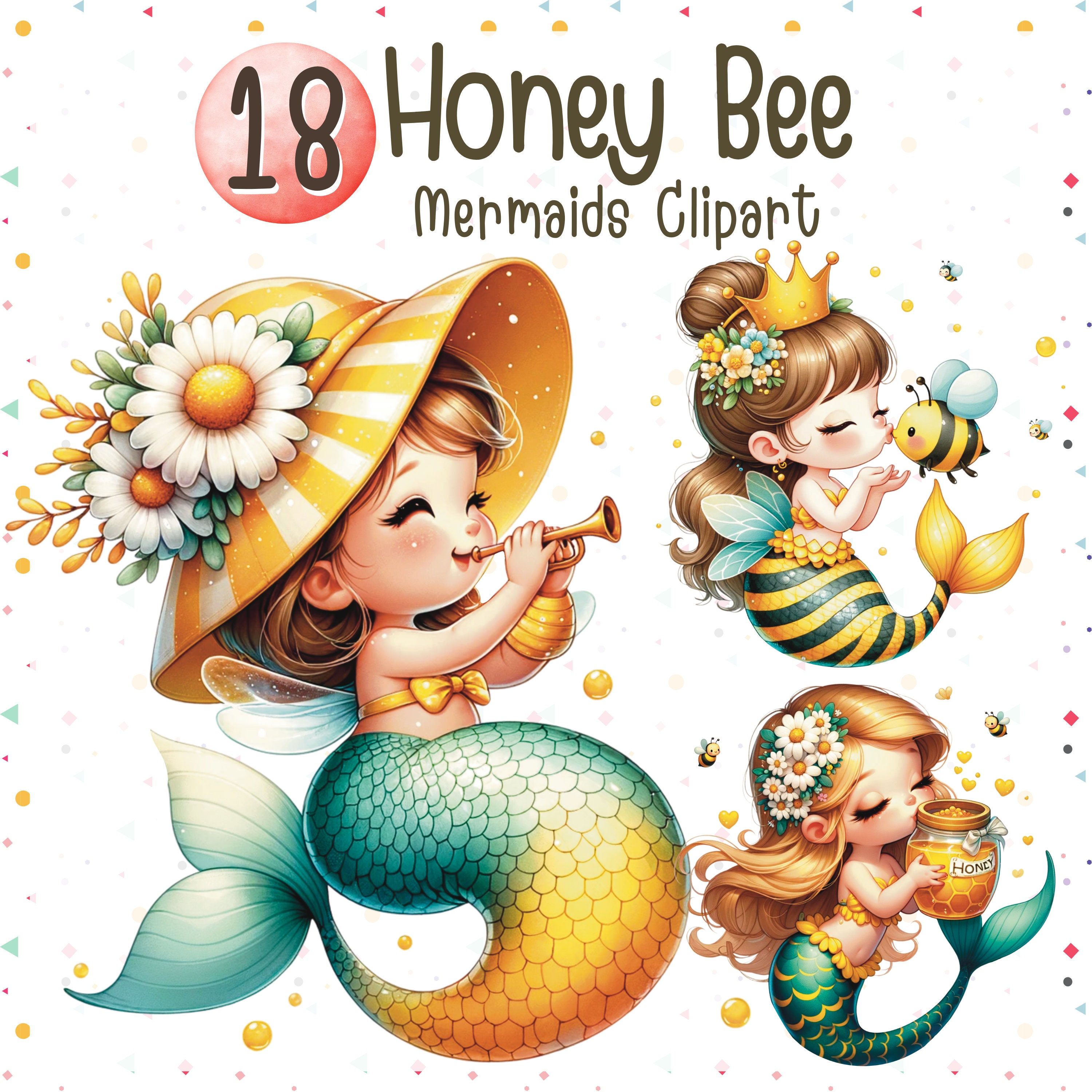 Baby Mermaid Watercolor Clipart, Honey Bee Mermaid, Mermaid Under the ...