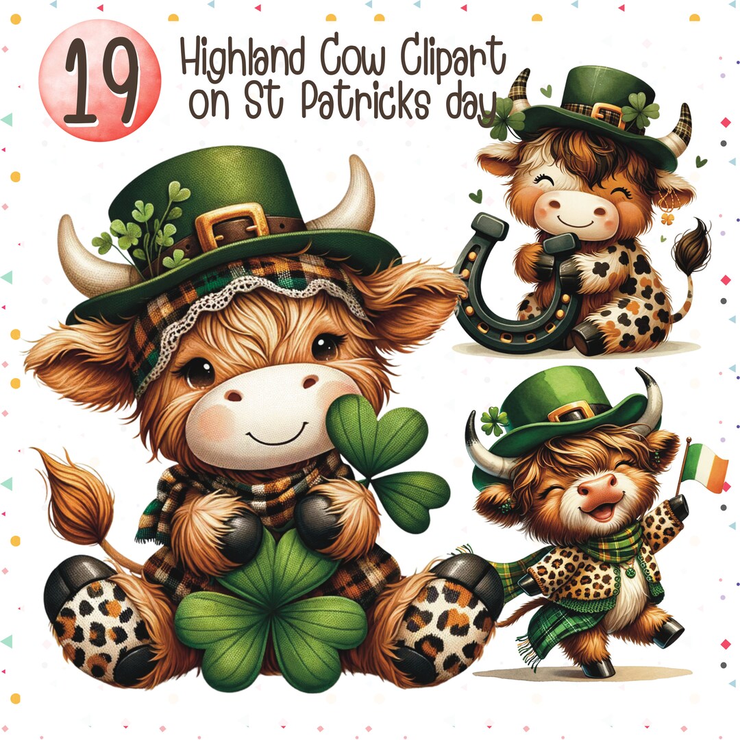 St Patricks Day Highland Cow PNG, Clipart Watercolor Saint Patrick Day ...