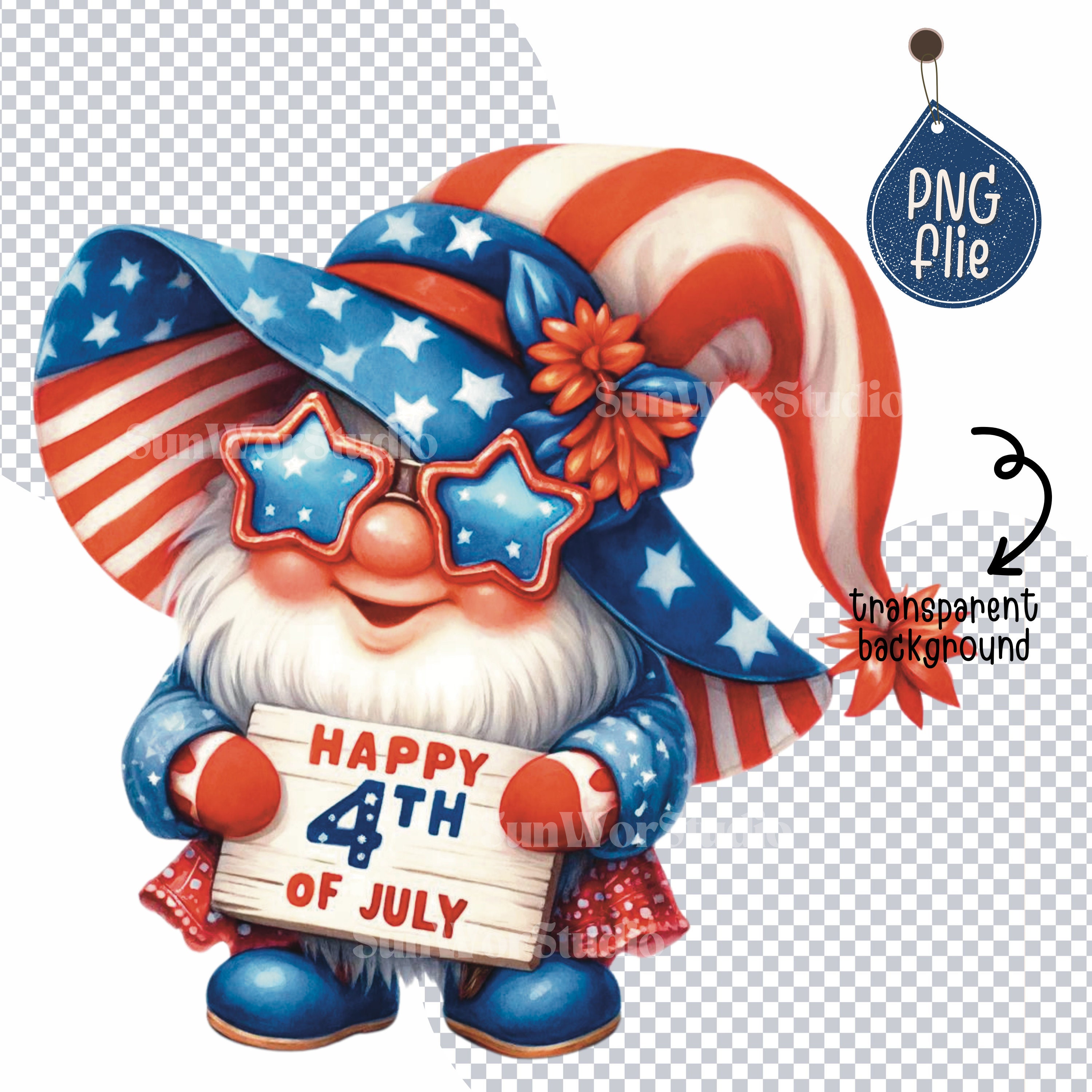 Watercolor Patriotic Gnome Clipart, Memorial Day Gnome Clipart, 4th of ...
