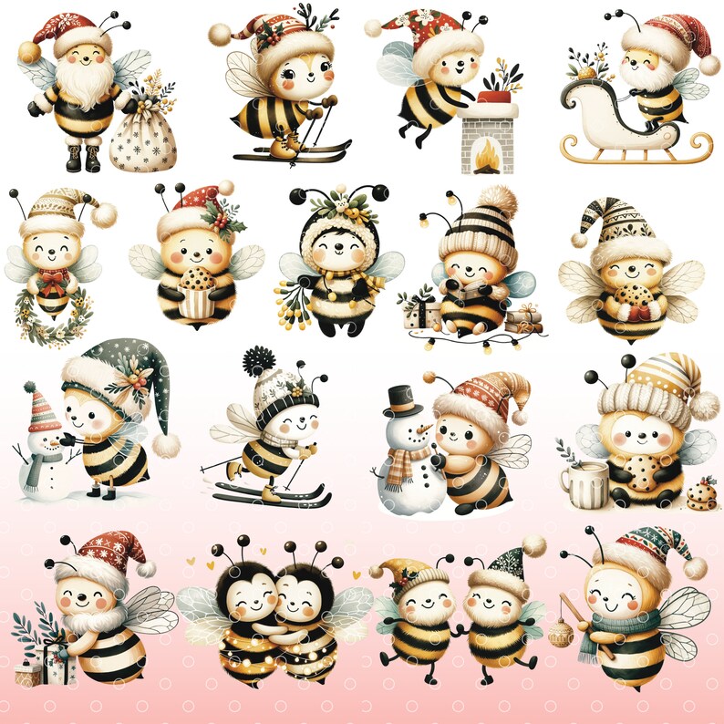 Watercolor Christmas Bee, Cute Bee, Watercolor Clipart, Christmas ...
