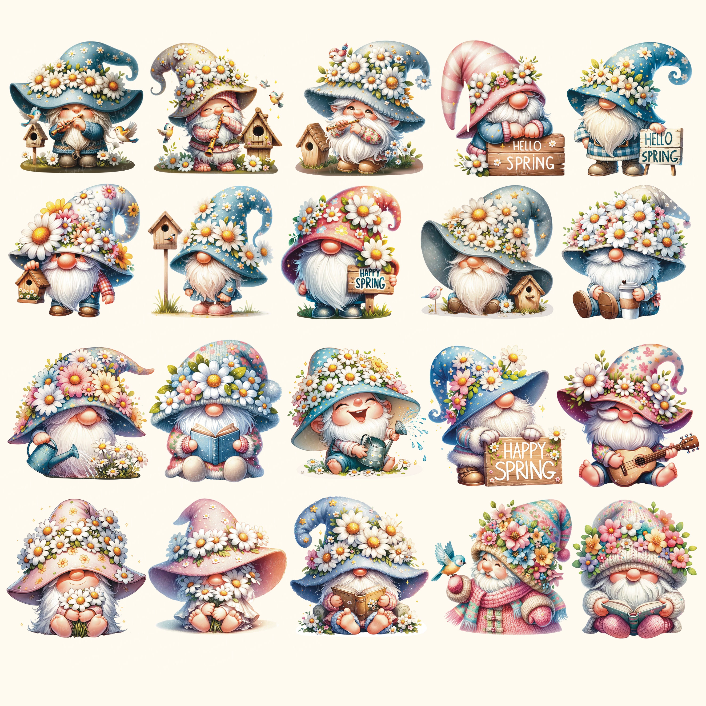Watercolor Spring Gnomes PNG, Daisy Spring Gnomes, Spring Gnomes ...
