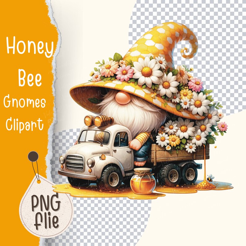 Honey Bee Gnomes Clipart, Watercolor Flower Bee Gnome Clipart, Gnome ...