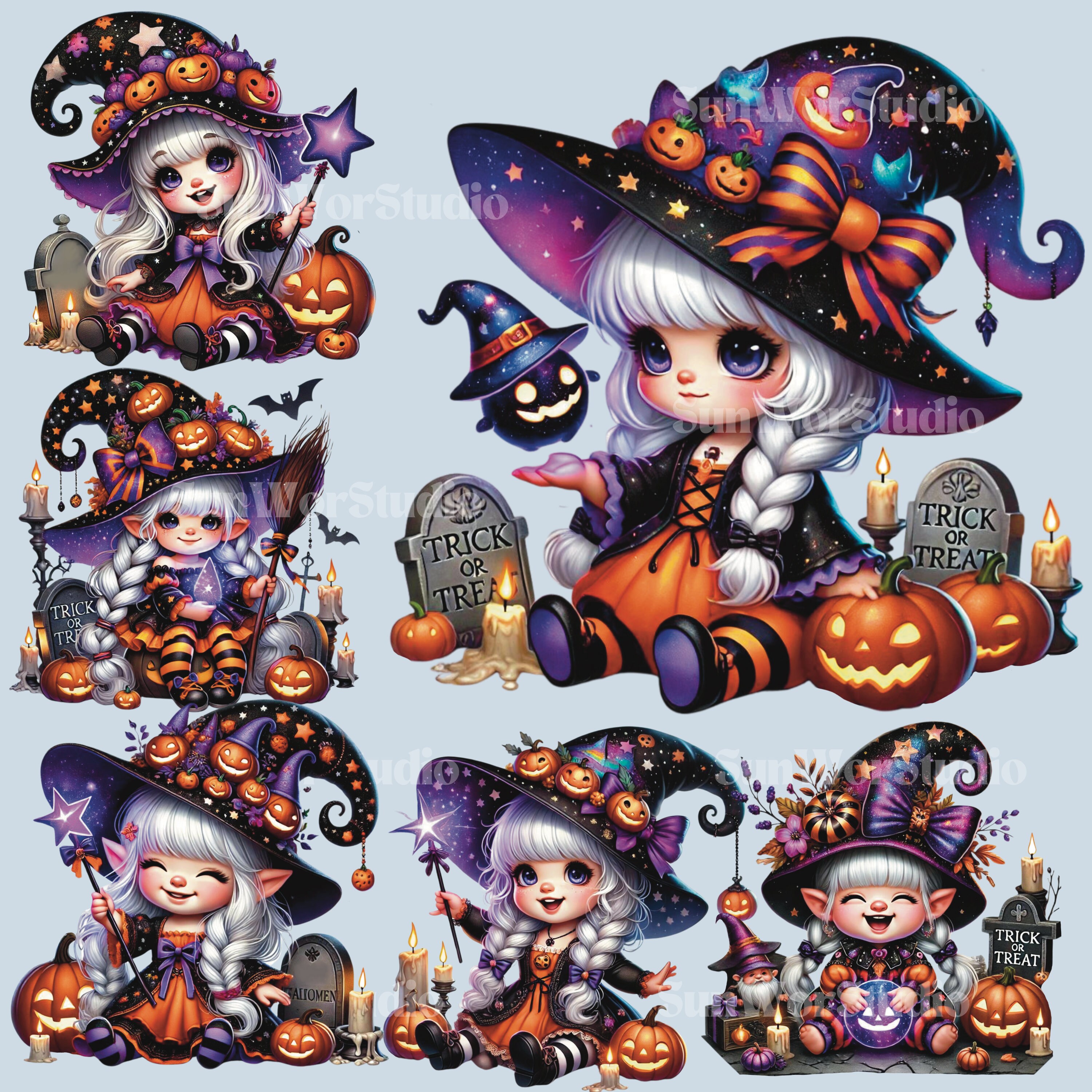 Adorable Halloween Witch Clipart Cute Witch Illustrations for Crafts ...