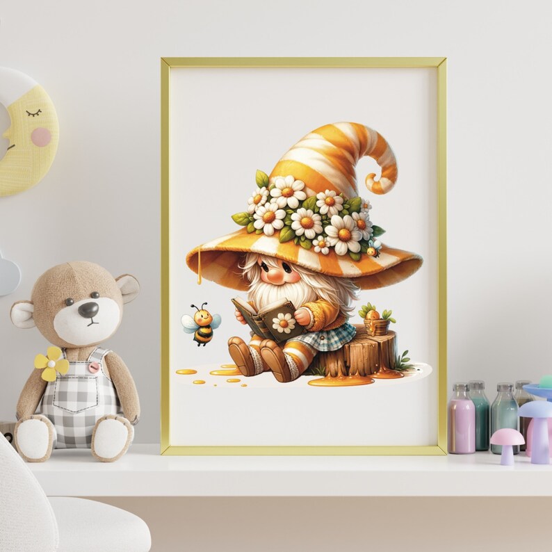 Honey Bee Gnomes Clipart, Watercolor Flower Bee Gnome Clipart, Gnome ...