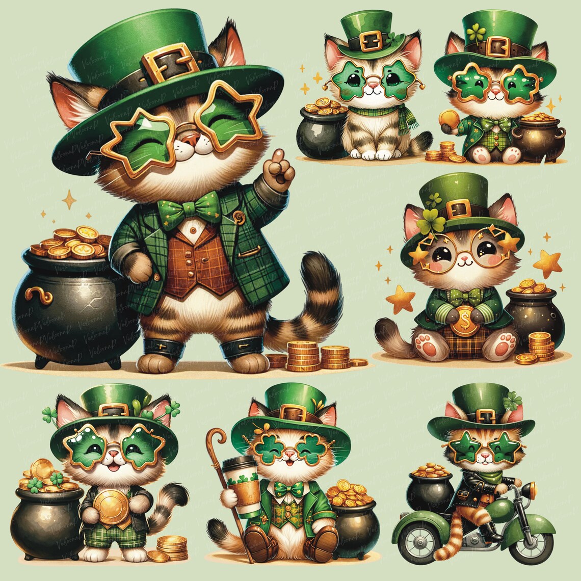 St Patrick's Day PNG, Cute Cat Clipart Watercolor in Saint Patrick Day ...
