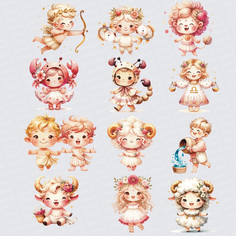 Zodiac Clipart for Kids, Zodiac Sign Clipart Bundle Zodiac PNG for ...