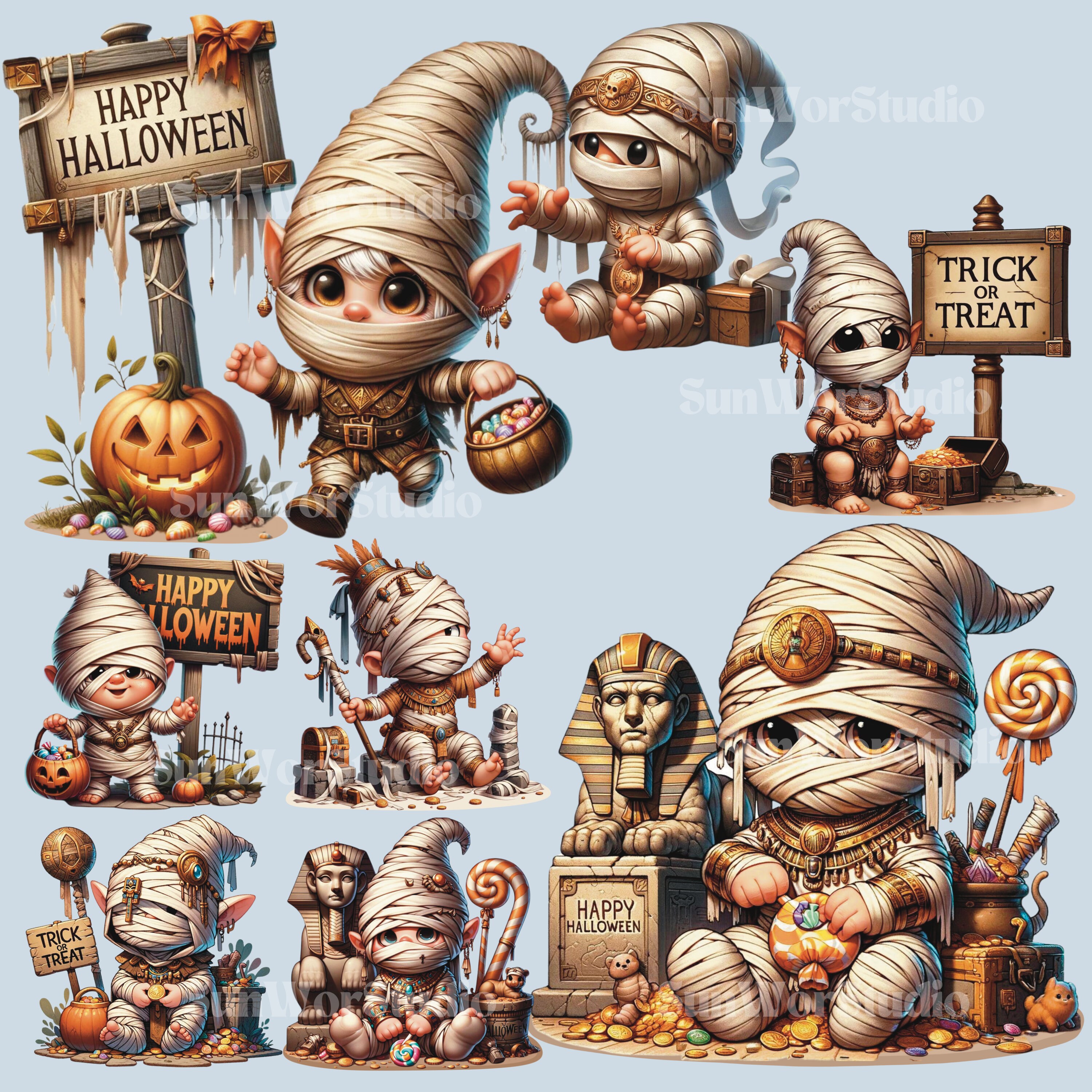 Watercolor Halloween Mummy Clipart, Halloween PNG, Cute Halloween ...