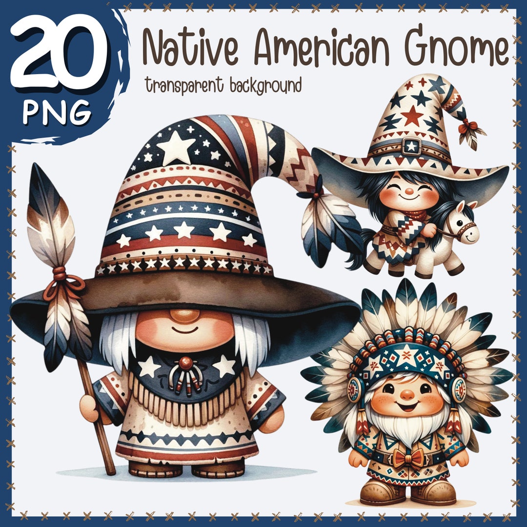 Native American Gnome Clipart: Watercolor Scrapbooking PNG (digital ...