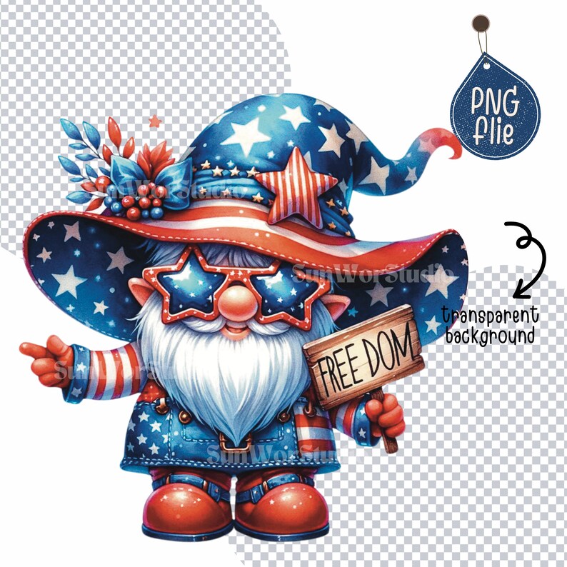 Watercolor Patriotic Gnome Clipart, Memorial Day Gnome Clipart, 4th of ...