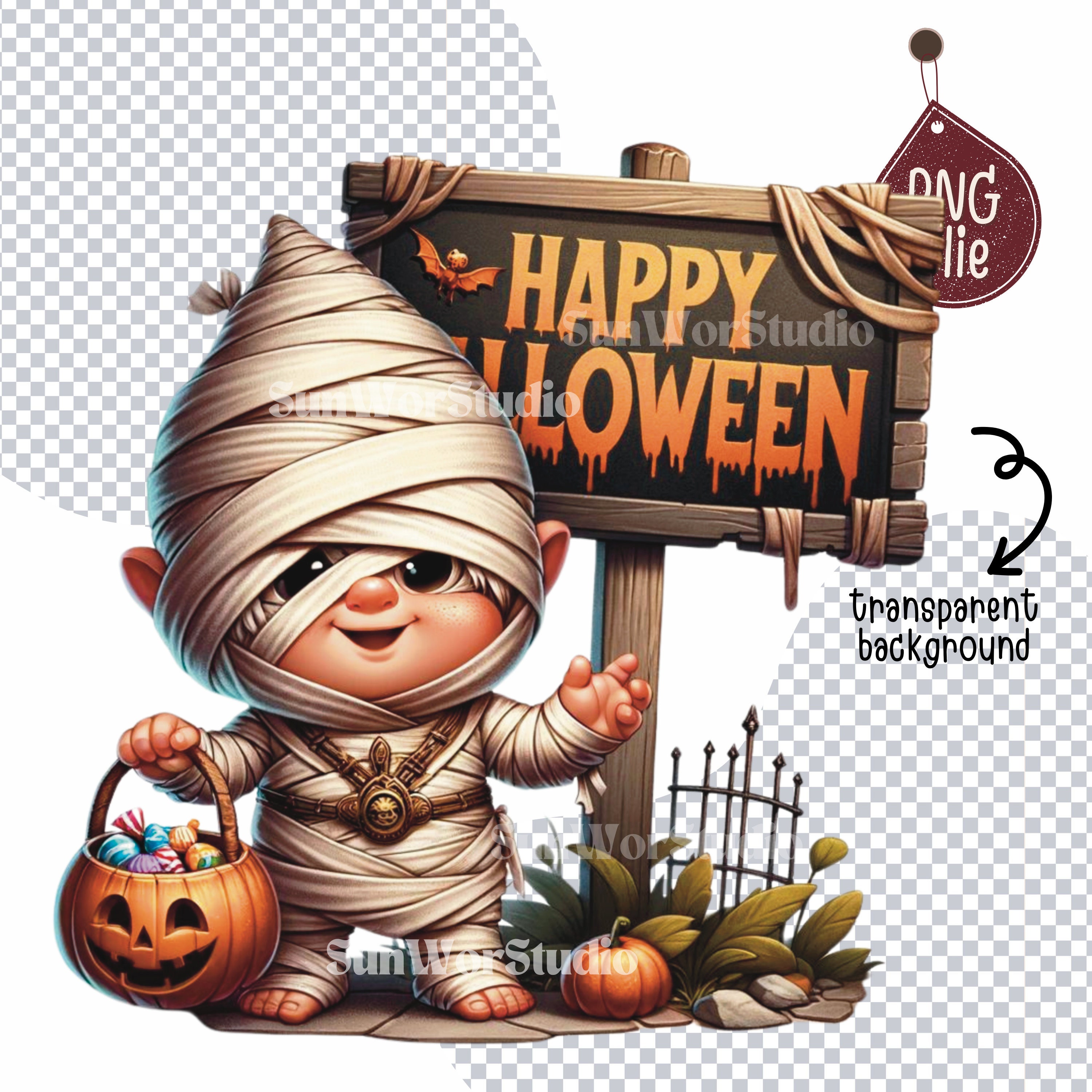 Watercolor Halloween Mummy Clipart, Halloween PNG, Cute Halloween ...