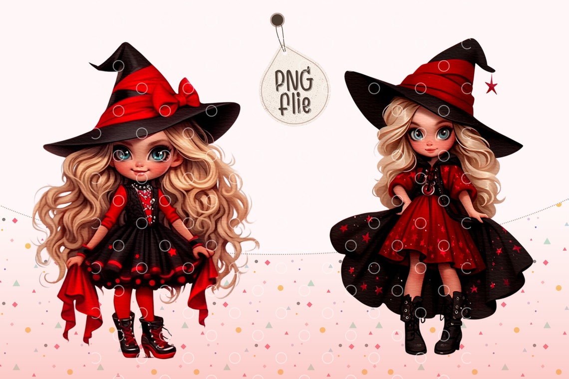 Halloween Clipart Cute Red Witch Cartoon Witch Sublimation - Etsy