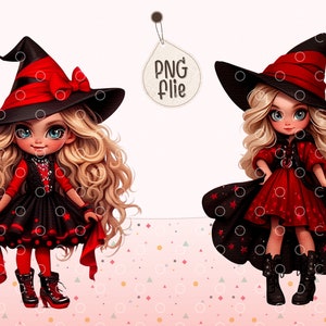 Halloween Clipart Cute Red Witch, Cartoon Witch, Sublimation Clipart ...