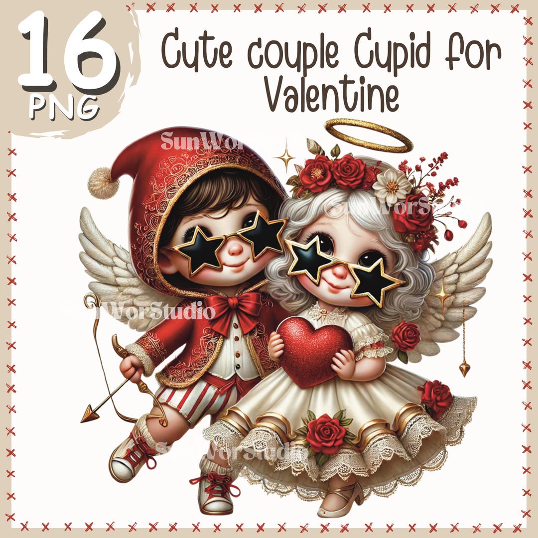 Cute Cuple Cupid Clipart Bundle, Valentine Day Clipart PNG, Valentine ...