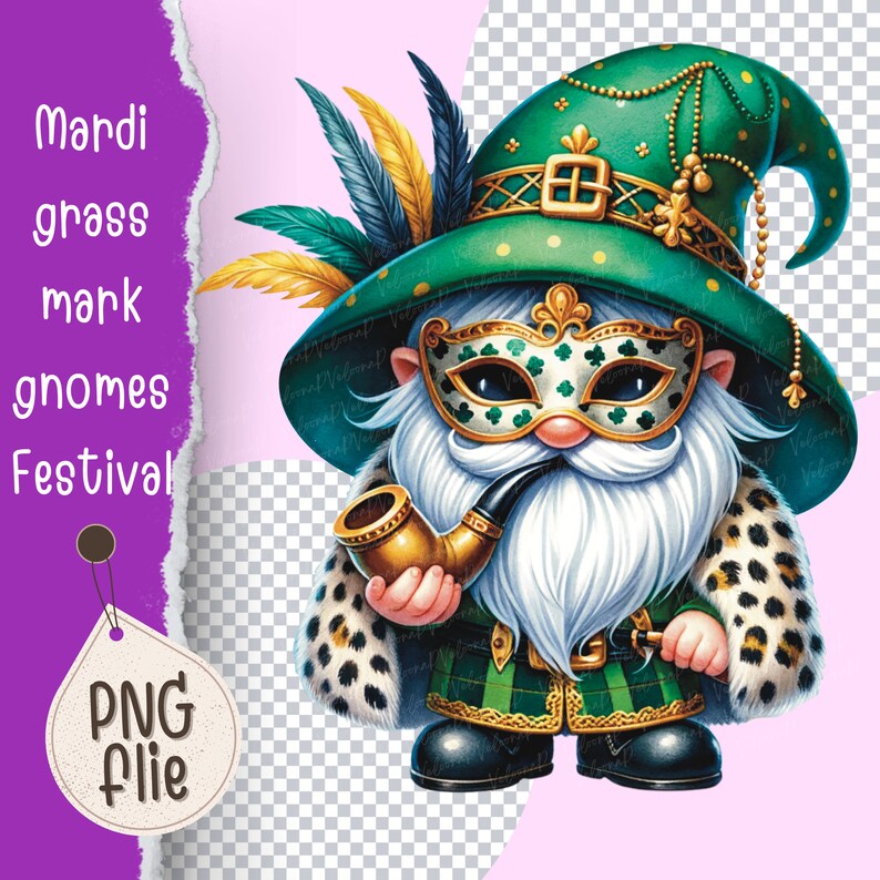 Mardi Gras Gnome Sublimation Design Mardi Gras Printable Clipart ...