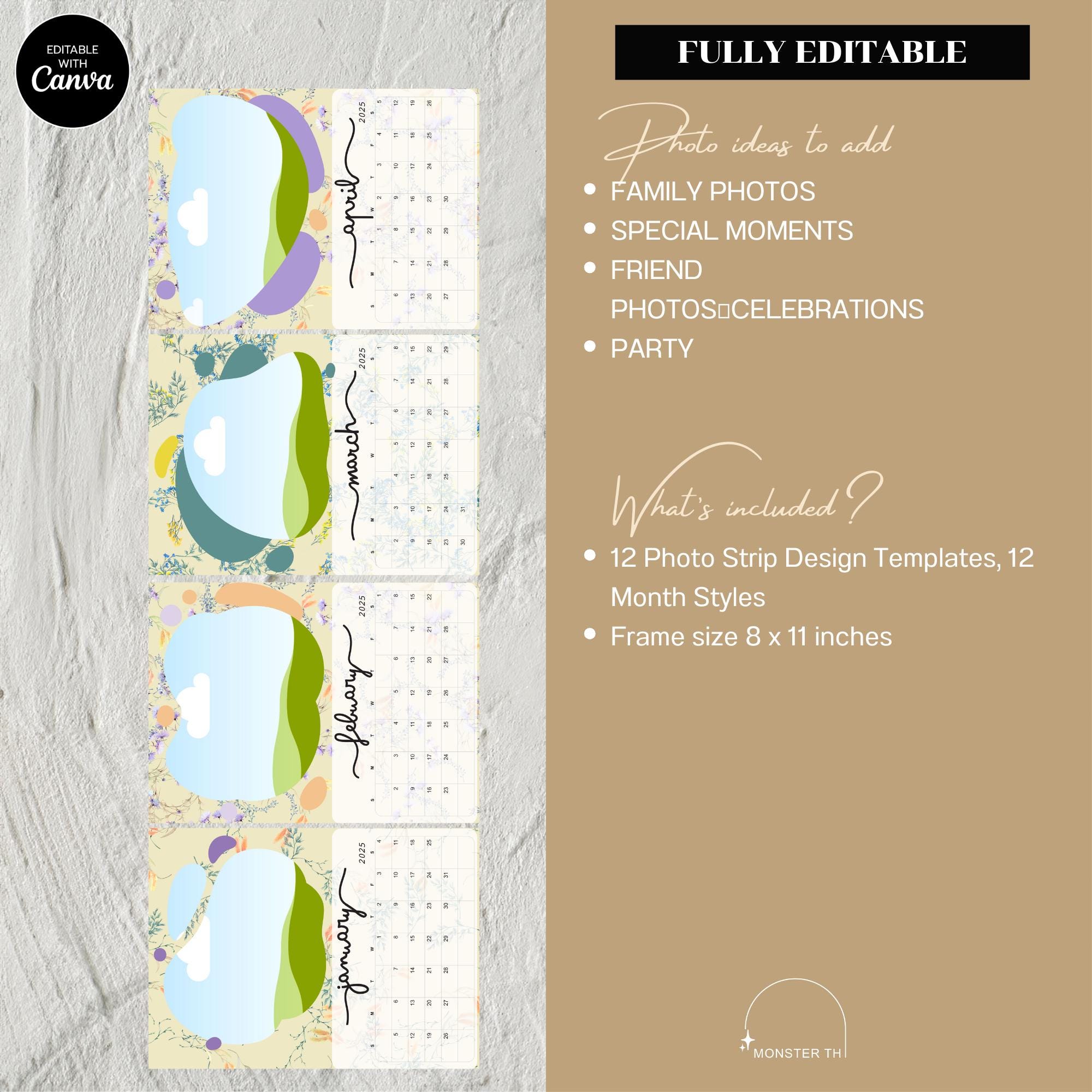 Editable 2025 Photo Calendar Template I Custom Design for Canva I Mini ...