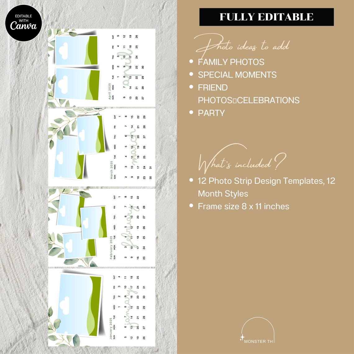 Editable 2025 Photo Calendar Template | Custom Canva Design | Unique ...