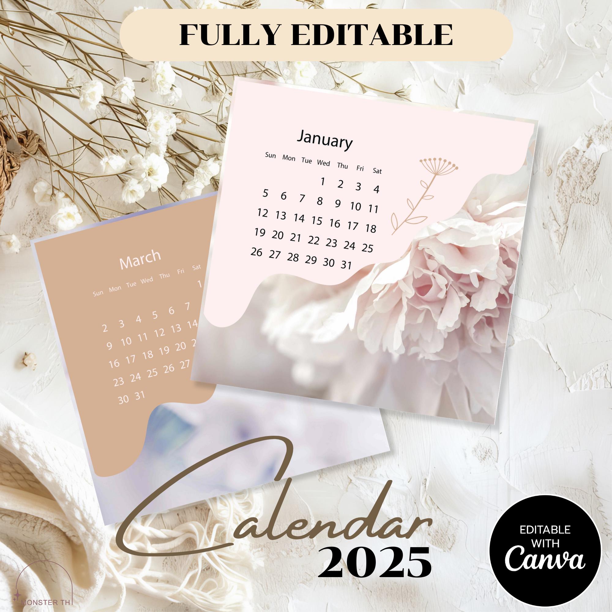 Editable 2025 Calendar Canva Template / Design for Canva Template ...