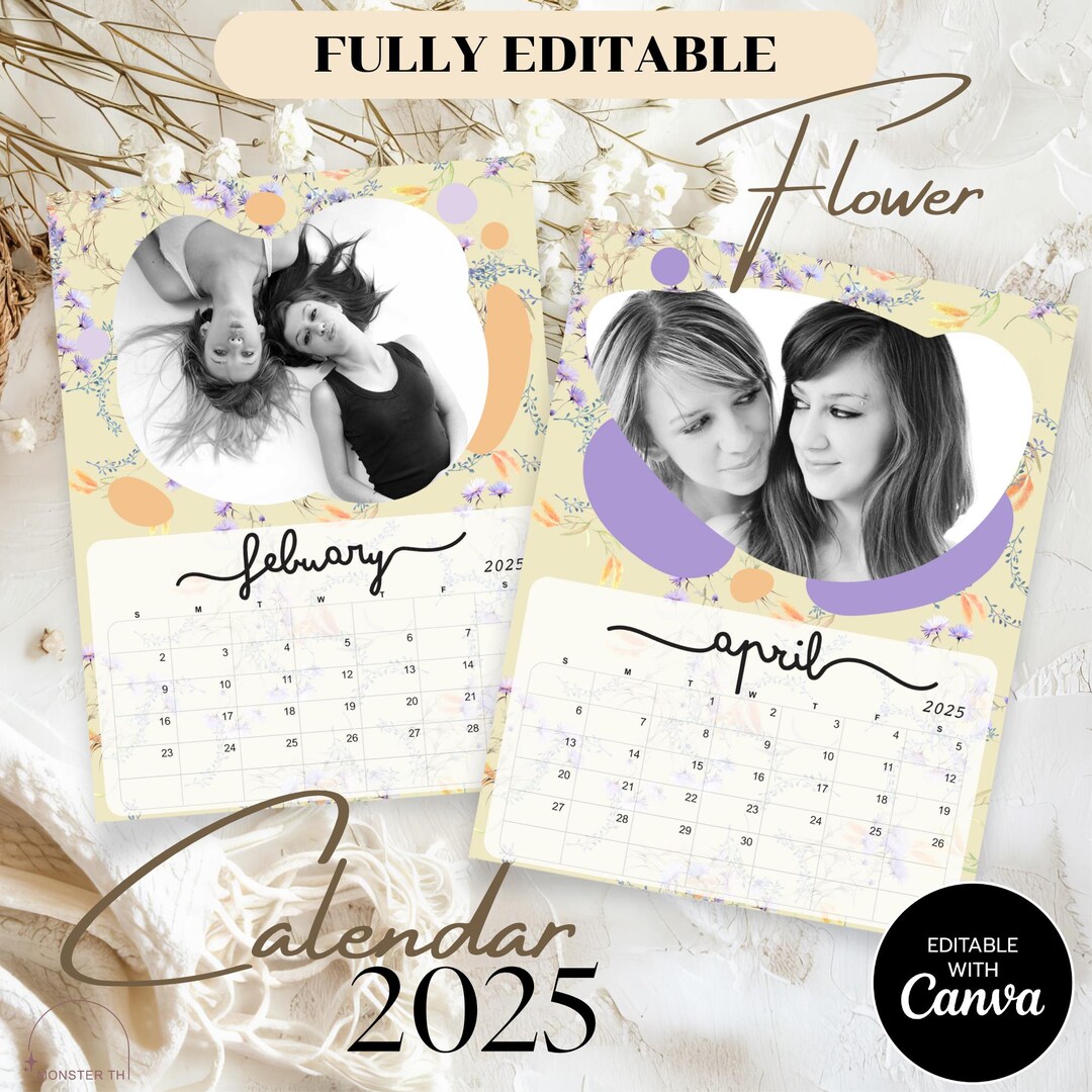 Editable 2025 Photo Calendar Template I Custom Design for Canva I Mini ...
