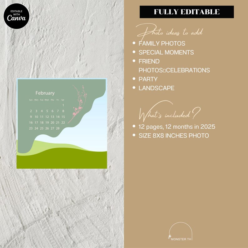 Editable 2025 Calendar Canva Template / Design for Canva Template ...