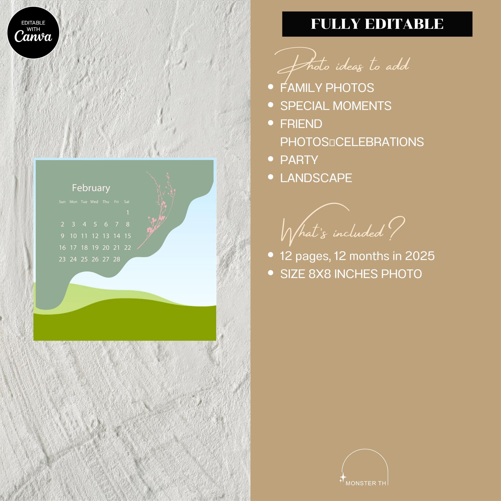 Editable 2025 Calendar Canva Template / Design for Canva Template ...