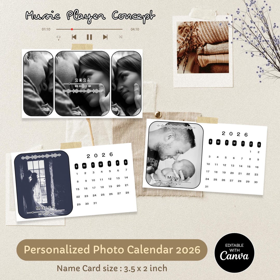 2026 Mini Photo Calendar Template | Business Card Size (digital ...