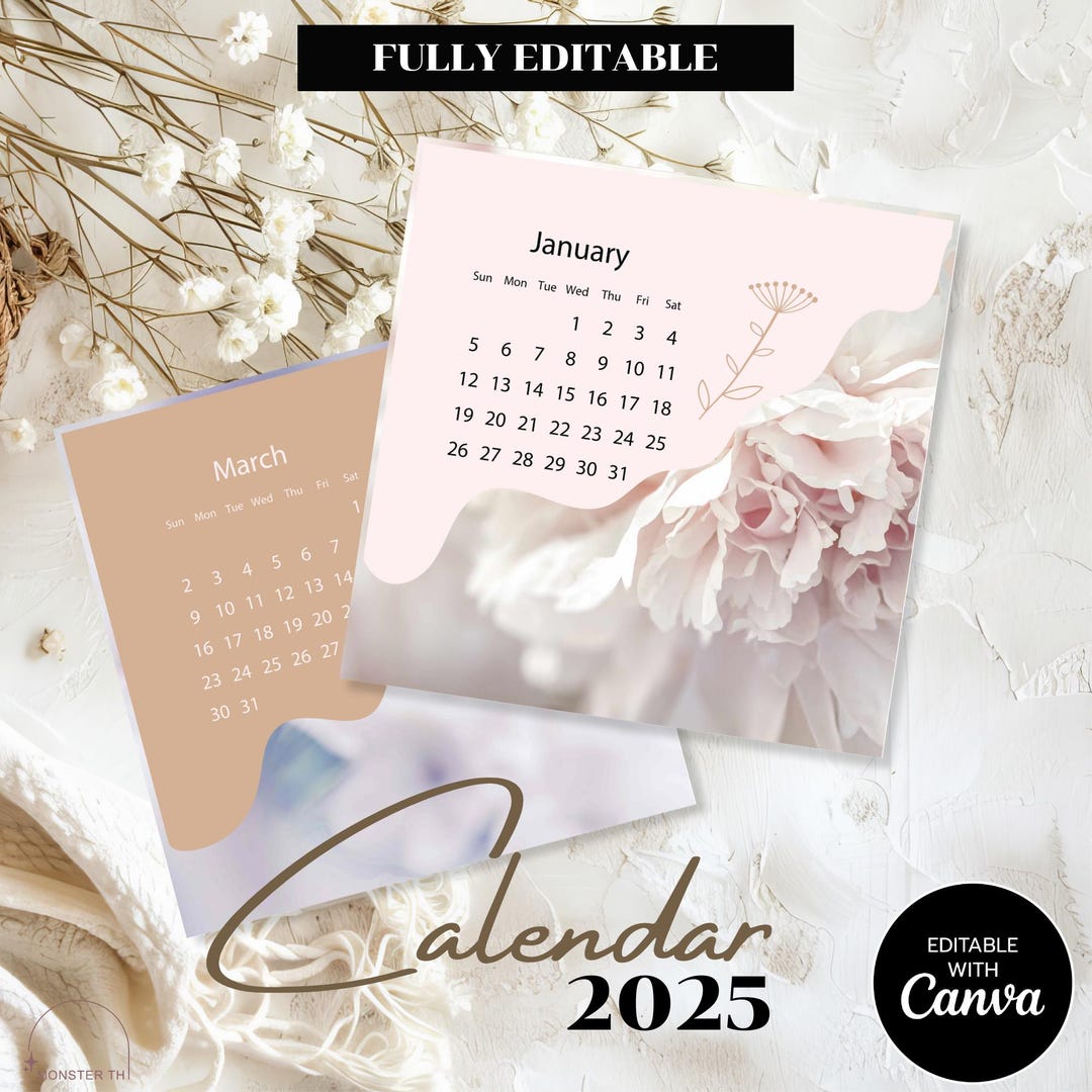 Editable 2025 Calendar Canva Template / Design for Canva Template ...