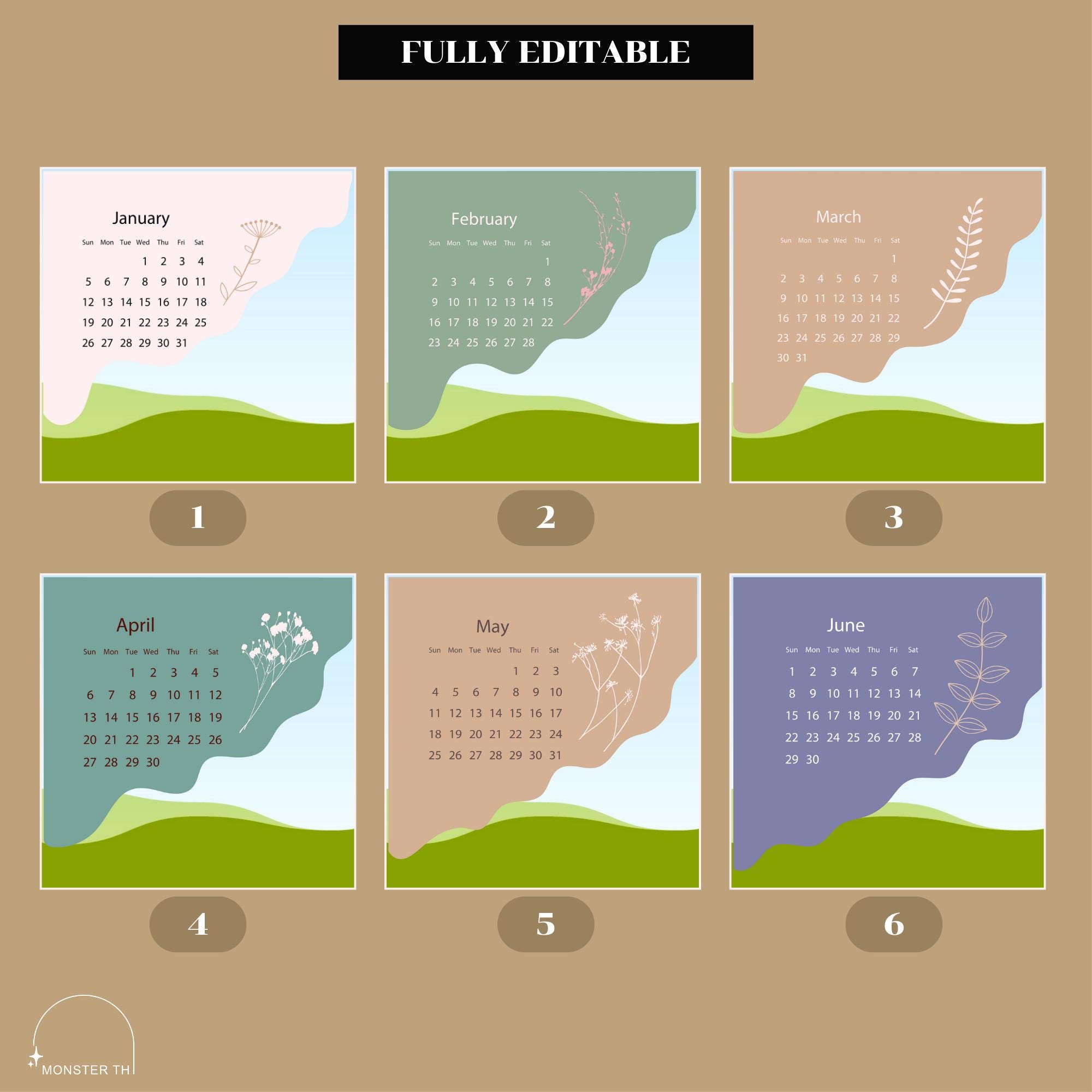 Editable 2025 Calendar Canva Template / Design for Canva Template ...