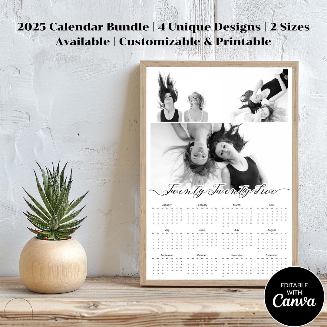 2025 Printable Calendar Bundle 4 Unique Designs Customize & Choose From ...