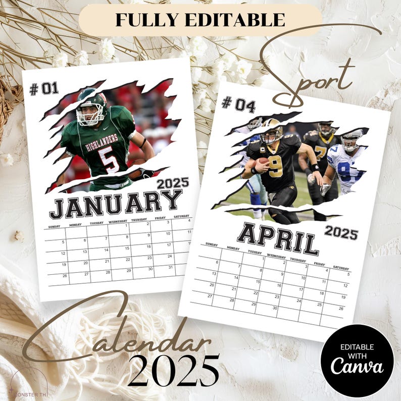 Custom Editable 2025 Sports Calendar | Tailored Photo Template for ...