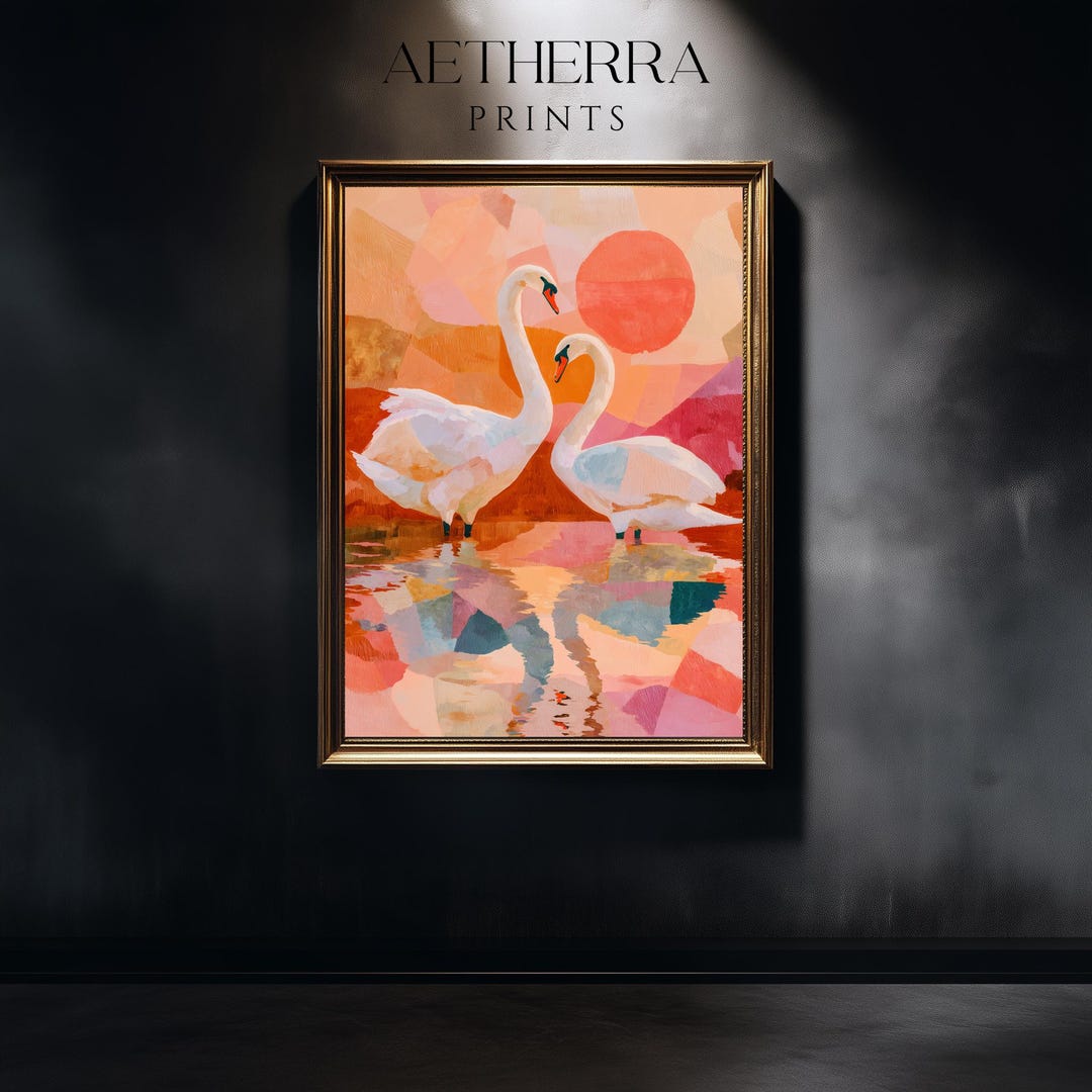 Spring Swans Romantic Pastel Printable - Modern Abstract Wall Art, Warm ...
