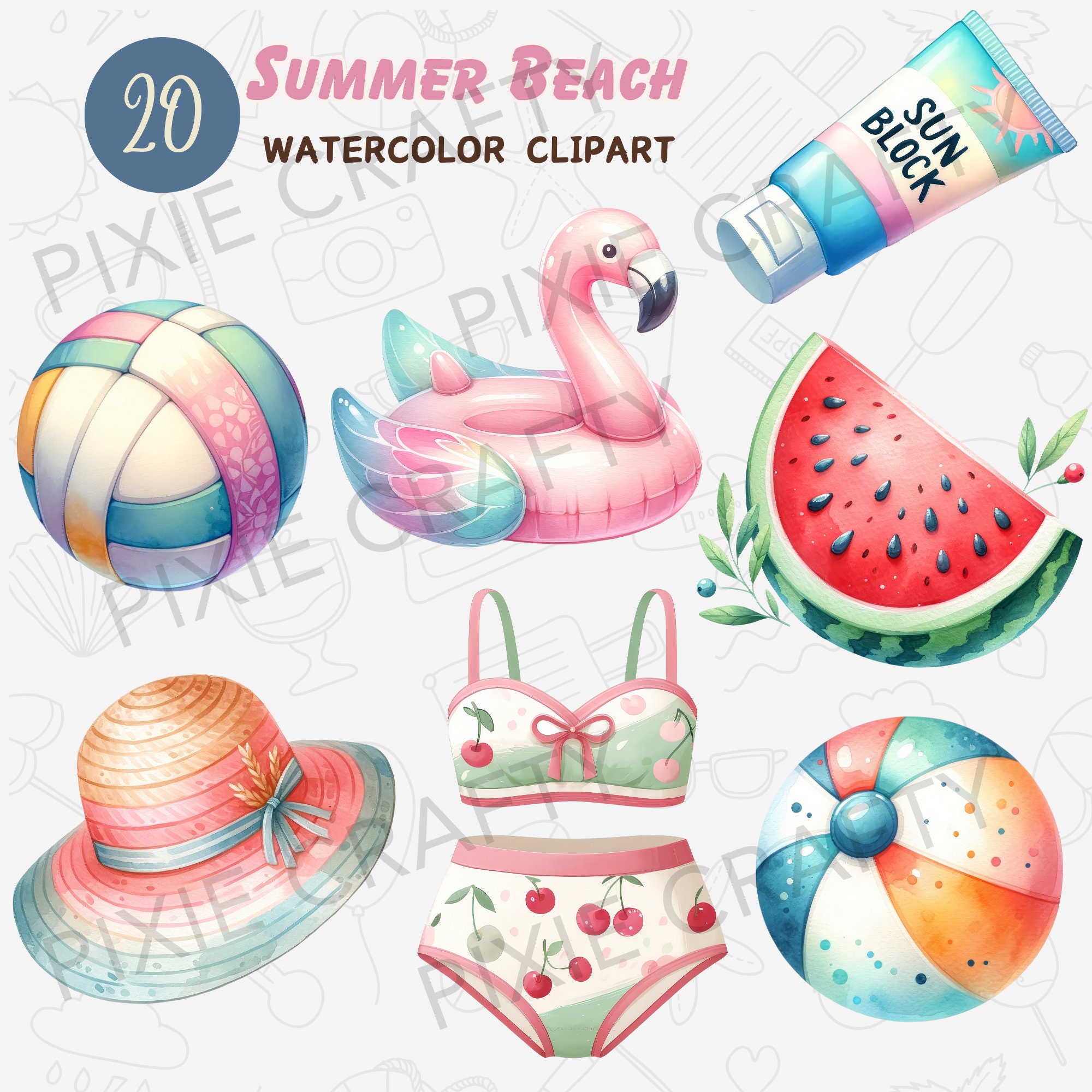 Summer Beach Clipart, Watercolor Beach Clipart, Vacation PNG, Summer ...