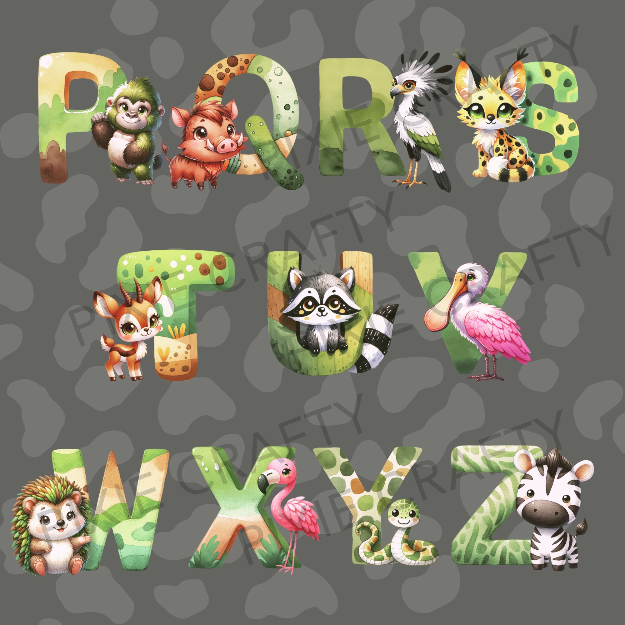 Watercolor Safari Alphabet, Safari Font, Jungle Letters PNG, Cute ...