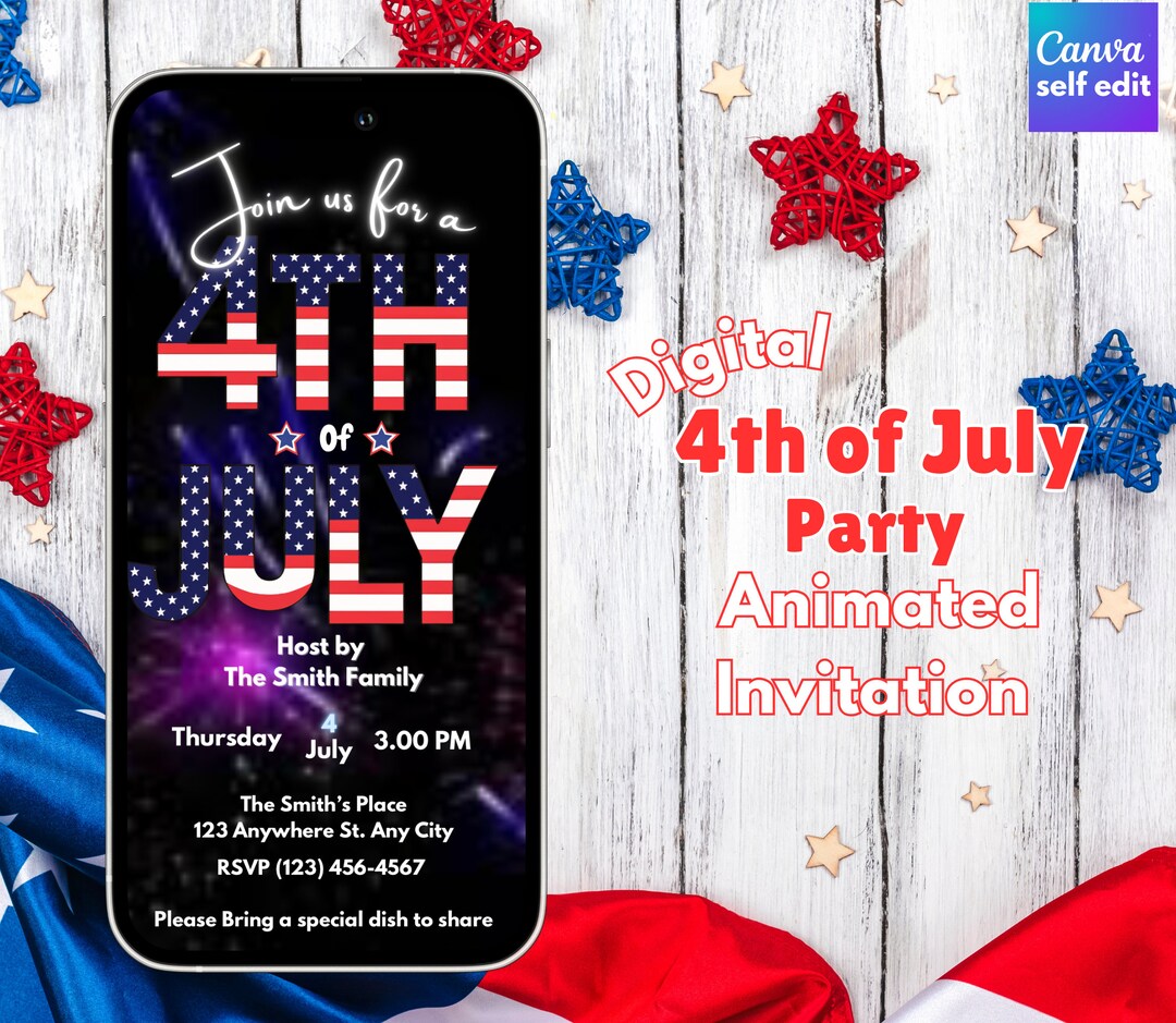 4th of July Invitation, Fourth of July Party Invite, Digital July 4th ...