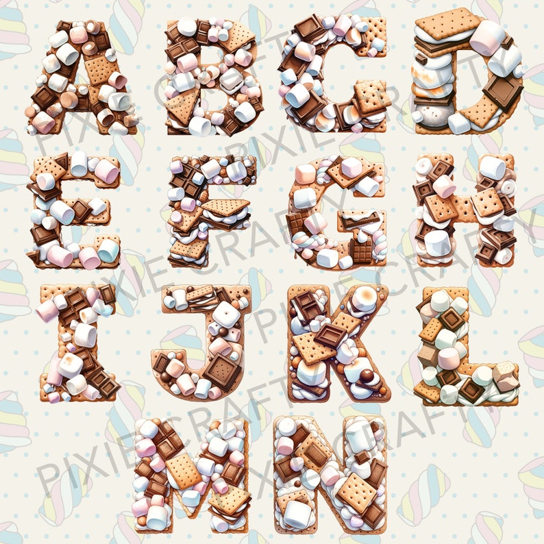 Watercolor Smore Alphabet Clipart: 36 S'mores Letters & Numbers ...